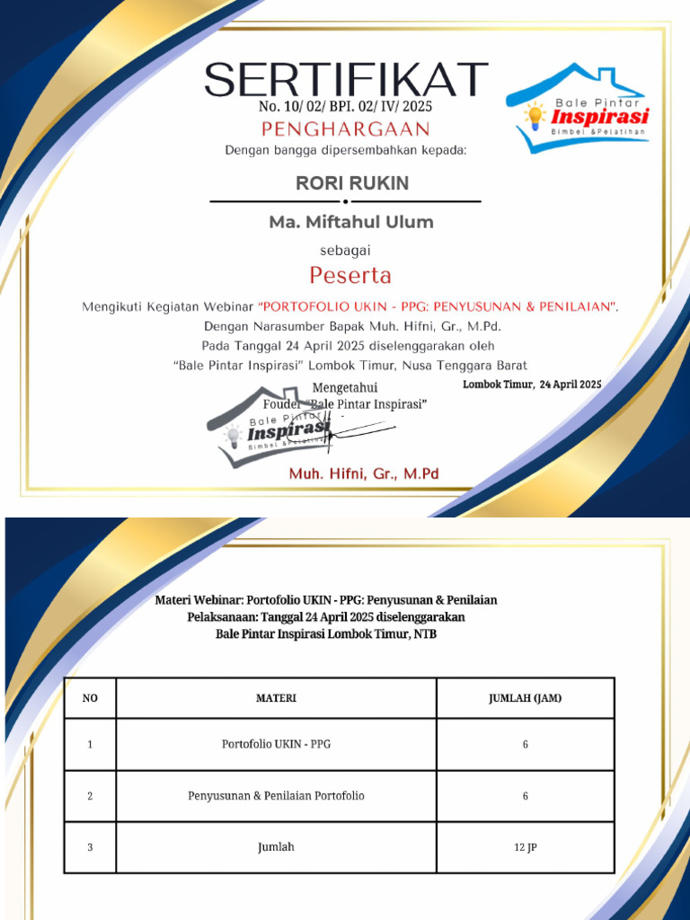 Sertifikat - Rori Rukin | PDF