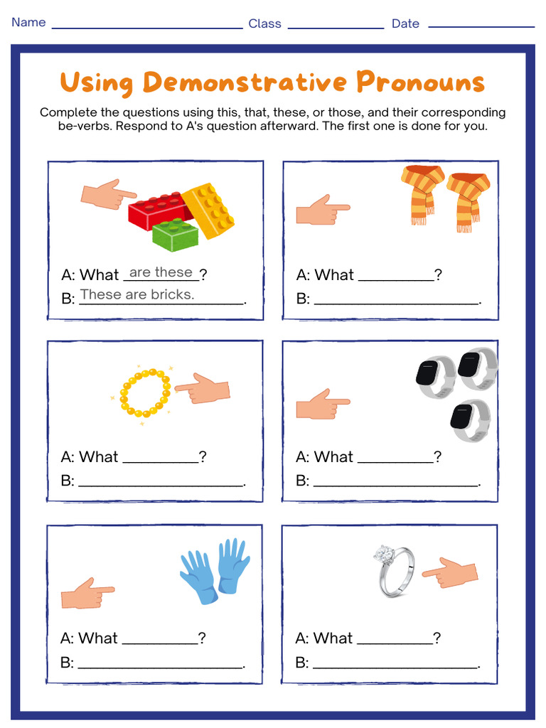 Using Demonstrative Pronouns Worksheet in Colorful Illustrative Style ...