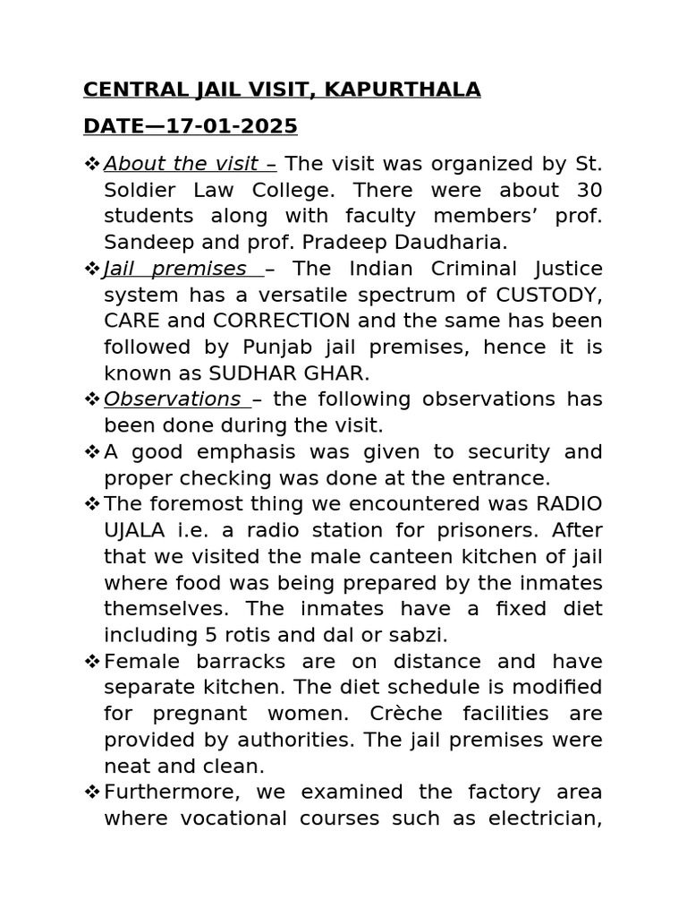 Central Jail Visit | PDF