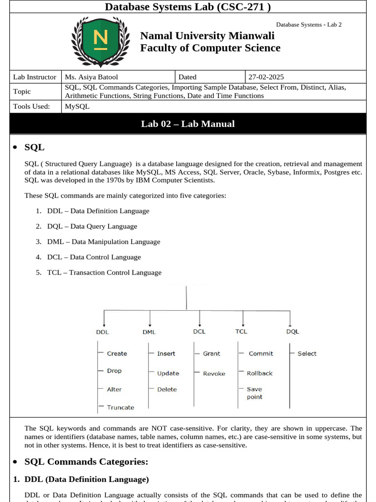 DB - Lab 2 - Lab Manual | PDF