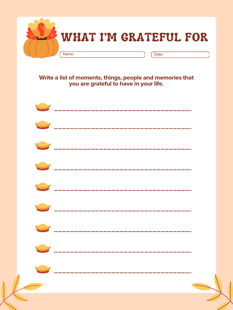 I’m Grateful for Thanksgiving Educational Worksheet in Brown Colors ...