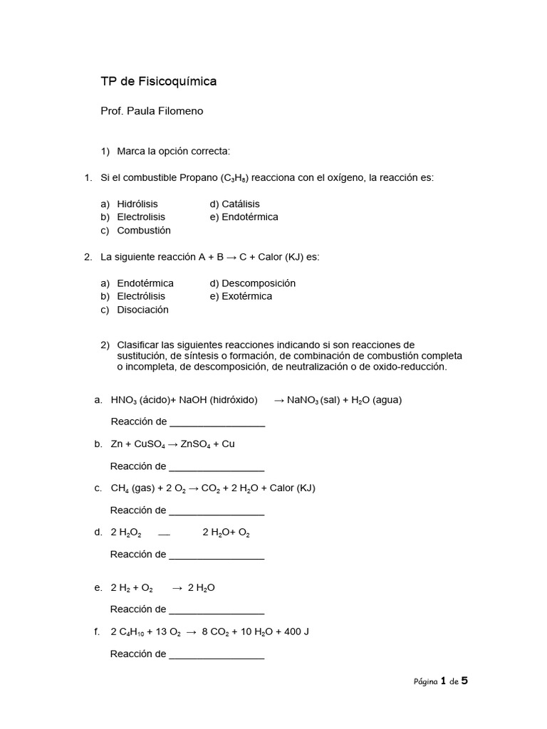 TP Tipos de Reacciones Qu-Micas | PDF | Redox | Combustión