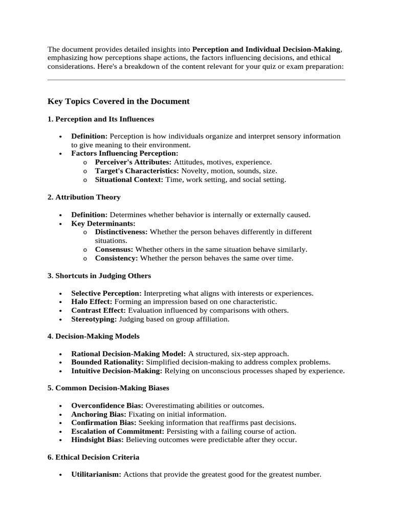 Perception and Decision-Making Insights | PDF | Perception | Decision ...