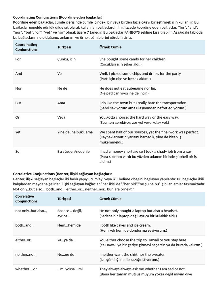 English Conjunctions | PDF
