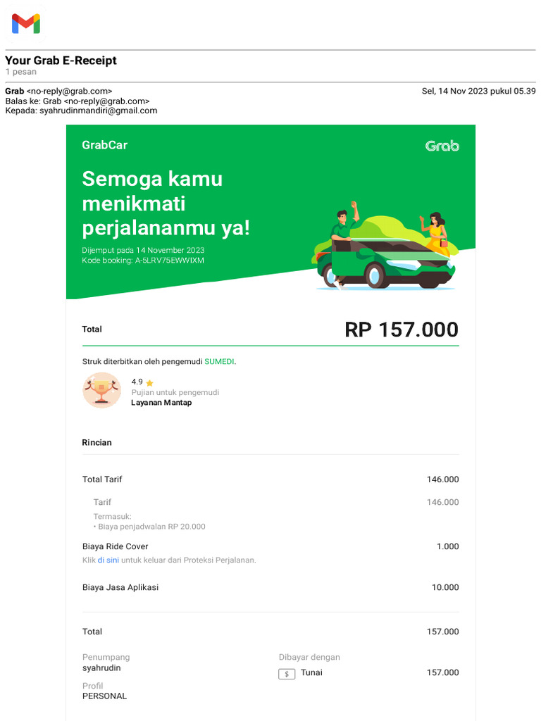 E-Receipt GrabCar 14 Nov 2023 | PDF
