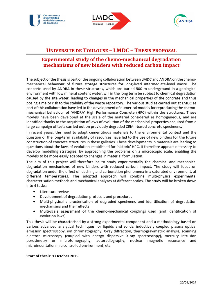 Fully Funded Thesis - LMDC, Université de Toulouse, France | PDF | Spectroscopy | Engineering
