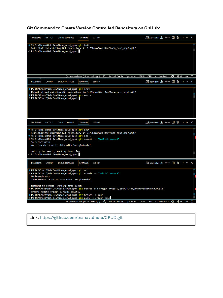 Git Command To Create Version Controlled Repository On GitHub | PDF