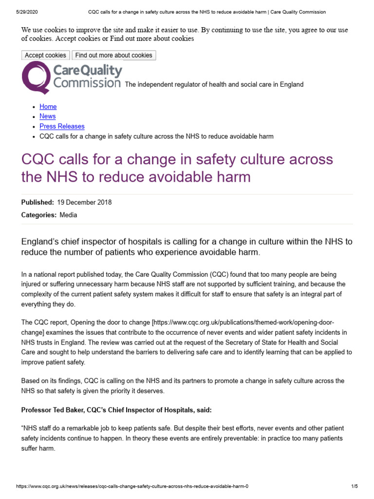 CQC Calls For A Change in Safety Culture Across The NHS To Reduce ...
