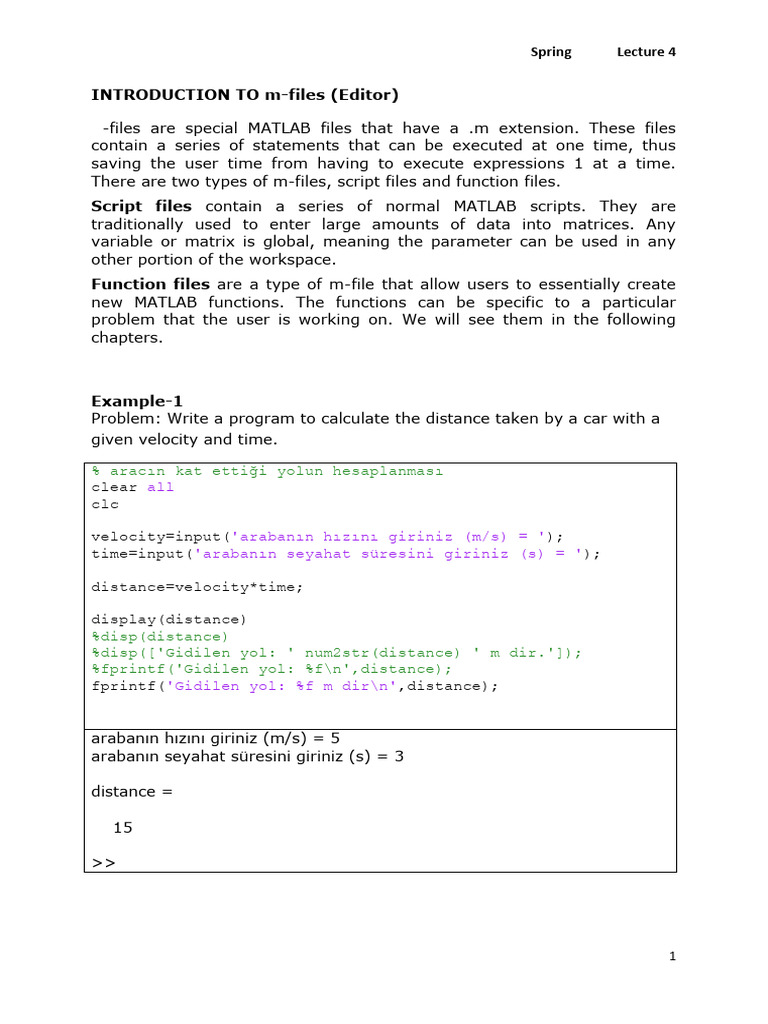 MATLAB-Lecture 4 - Introduction To M-Files | PDF | Matlab | Computer Programming