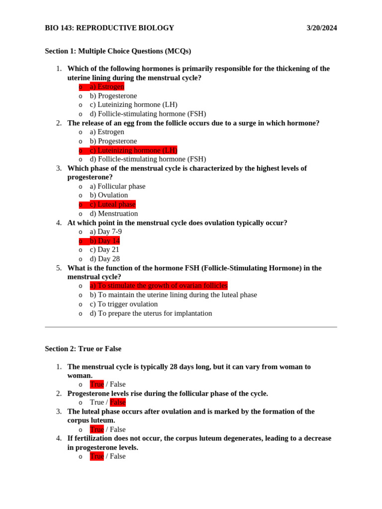 Menstrual Cycle Worksheet | PDF | Menstrual Cycle | Luteinizing Hormone