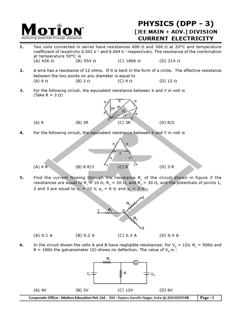 DPP-3_Current_Ques._@Motion_Lectures | PDF | Series And Parallel Circuits | Electronics
