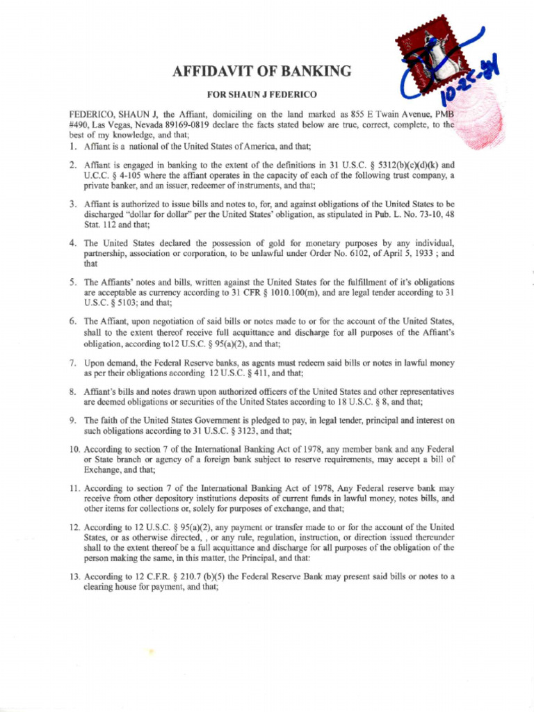 Affidavit of Banking | PDF