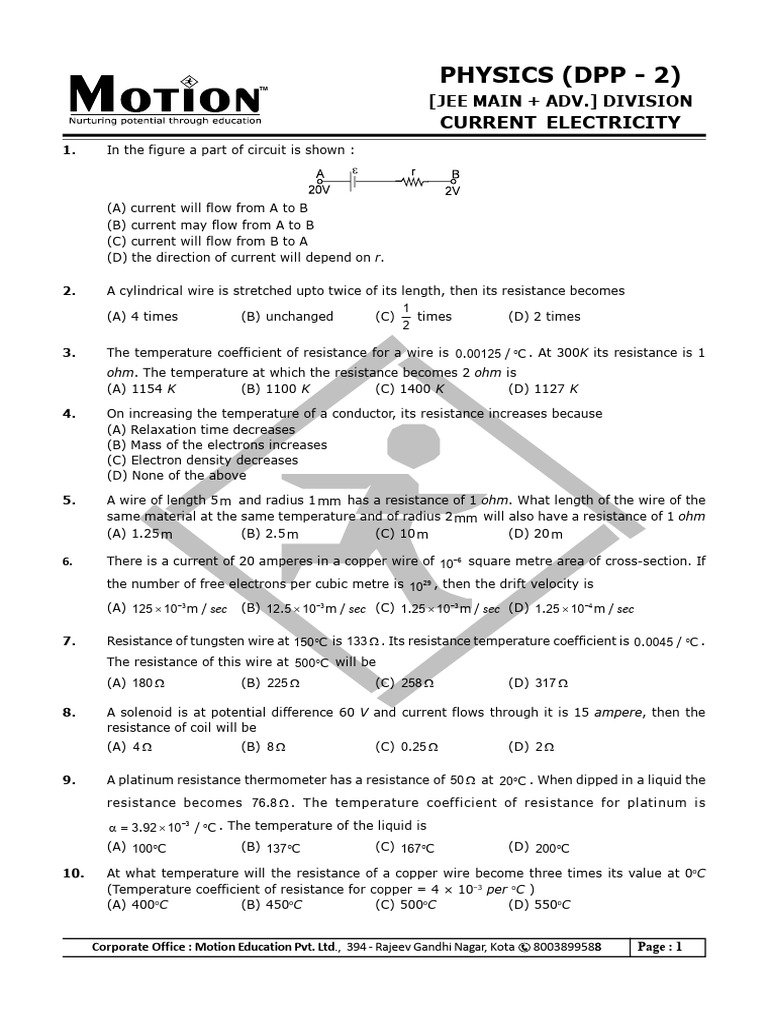 DPP-2 Current Ques. @motion Lectures | PDF | Electrical Conductor | Electromagnetism