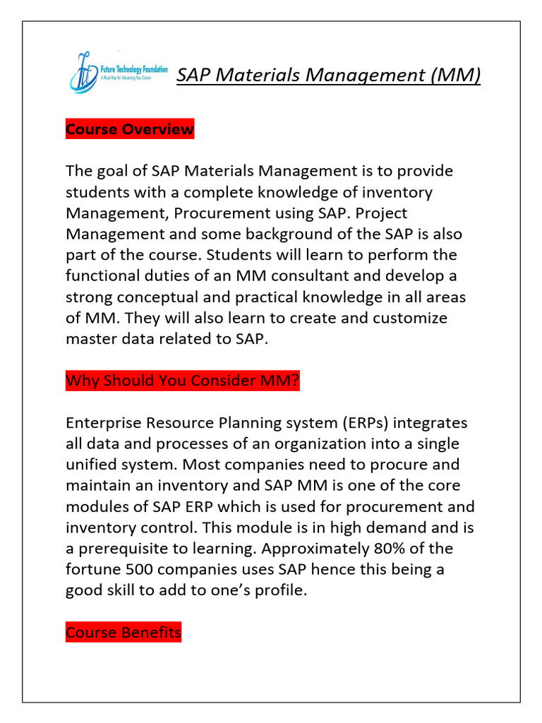 SAP Materials Management Brochure | PDF