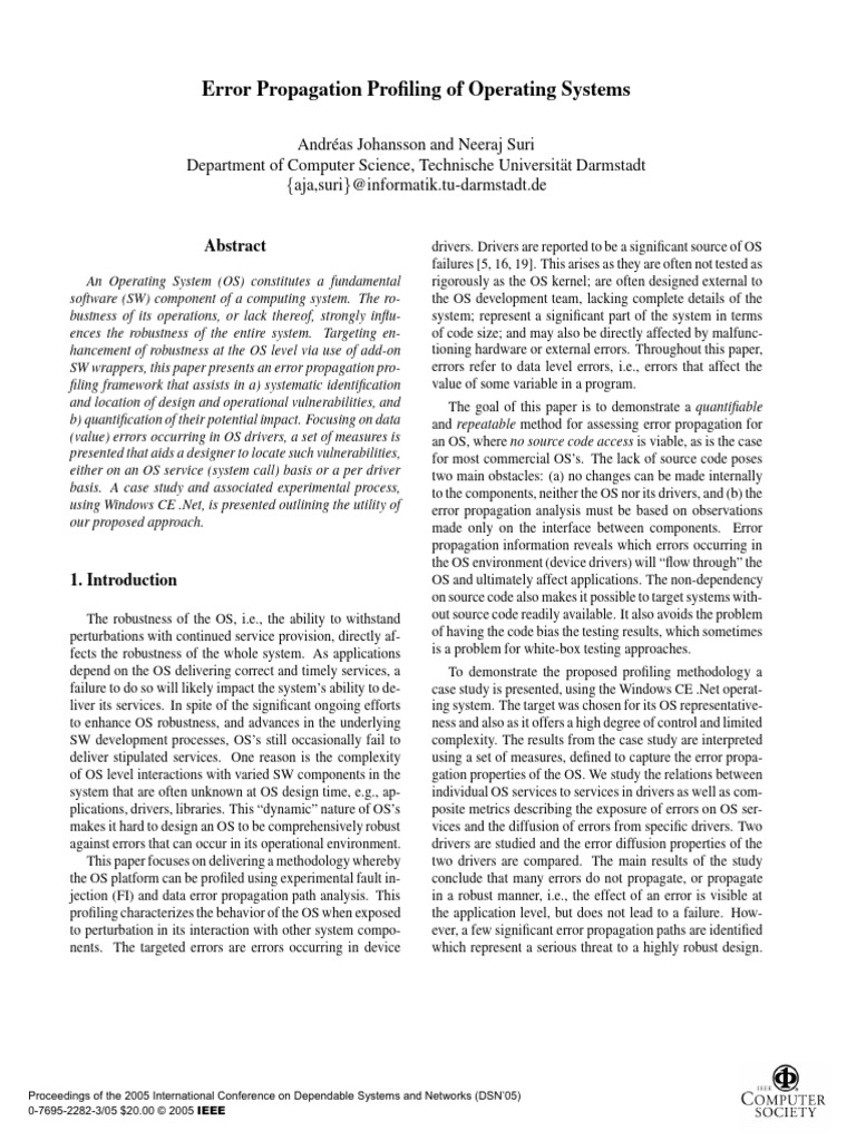 Error Propagation Profiling of Operating Systems | PDF | Device Driver | Operating System