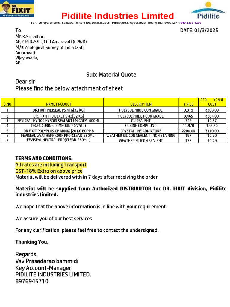 CURING COMPOUND- DR.FIXIT QUOTATION | PDF