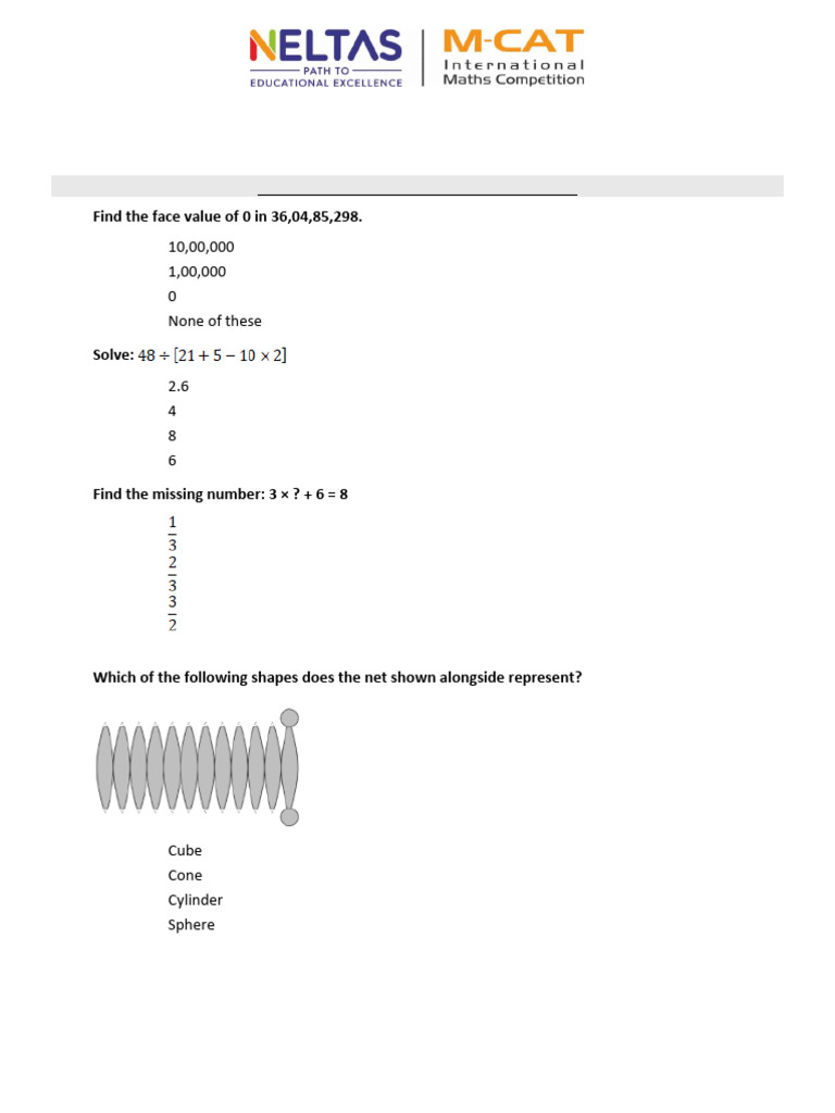 STD 5 - M-CAT Neltas Olympiad 1st Level | PDF | Triangle | Elementary Mathematics