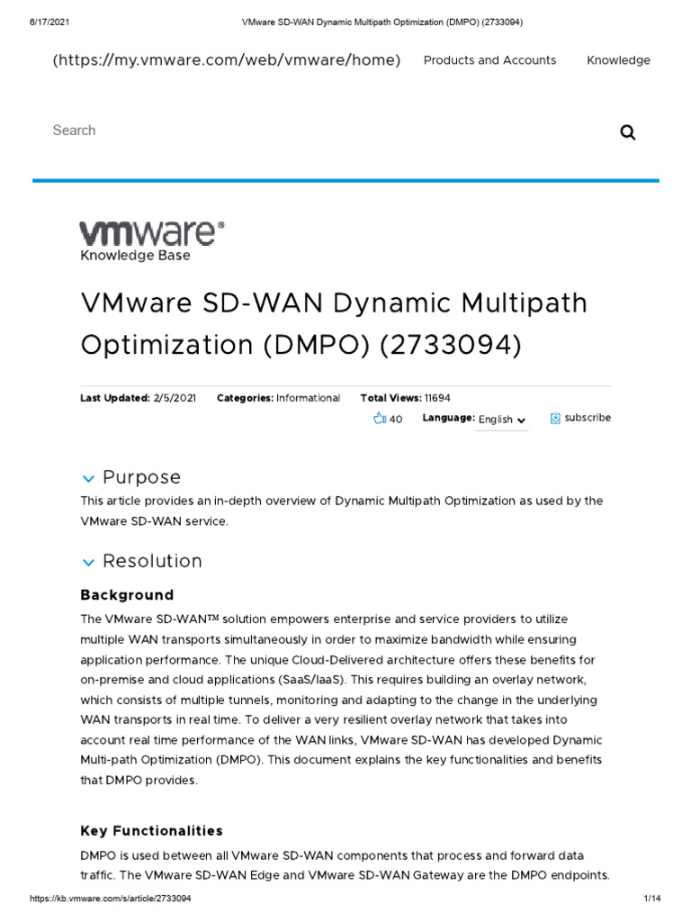 VMware SD-WAN Dynamic Multipath Optimization (DMPO) (2733094) | PDF ...