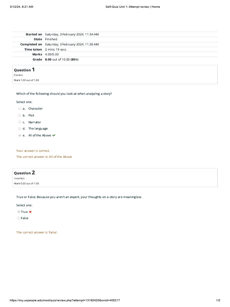 Unit 1 Character Function Quiz Review | PDF