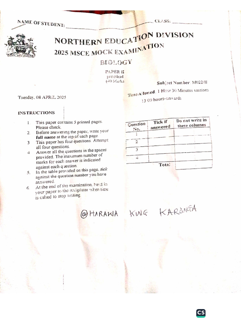 2025 Ned mock bio paper 2 | PDF