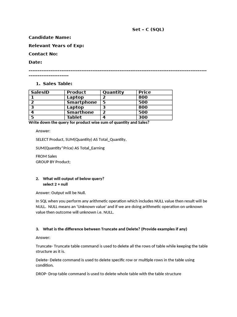 Questionaire Set 3 - SQL 1 | PDF | Sql | Data Management Software