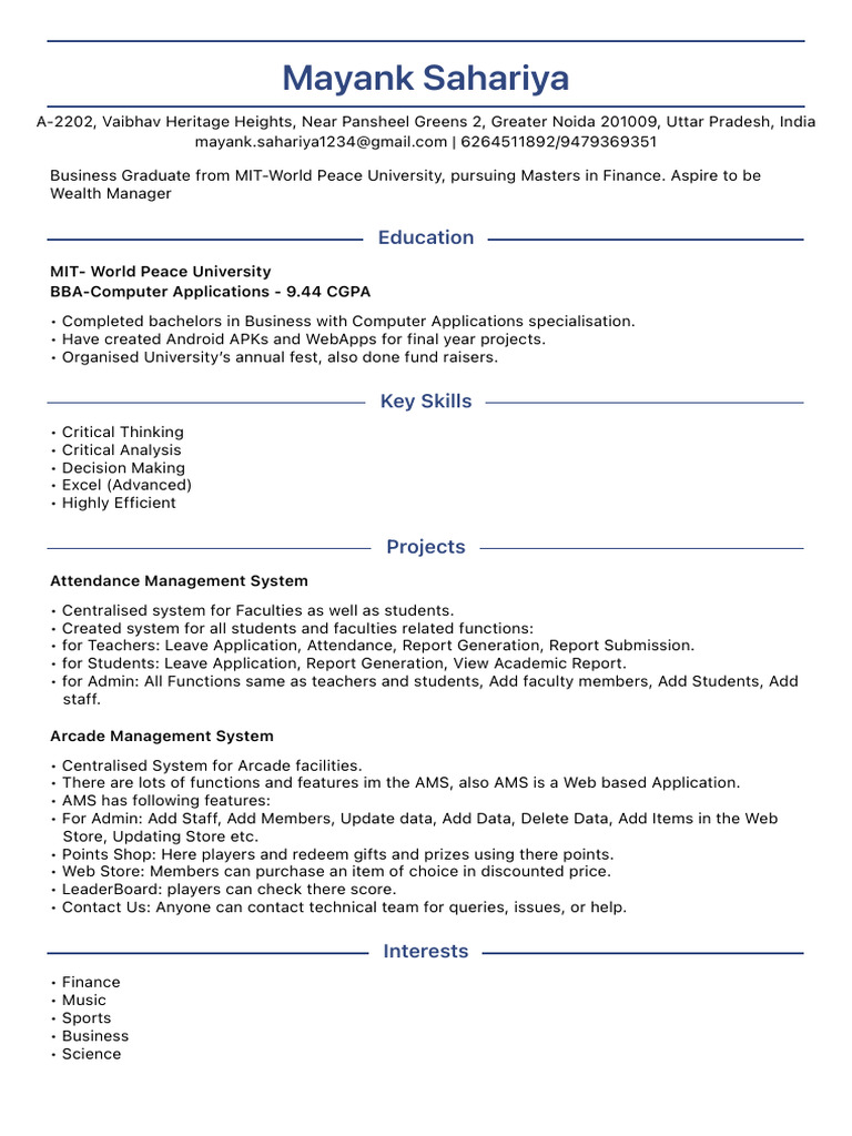 Mayank Sahariya CV | PDF