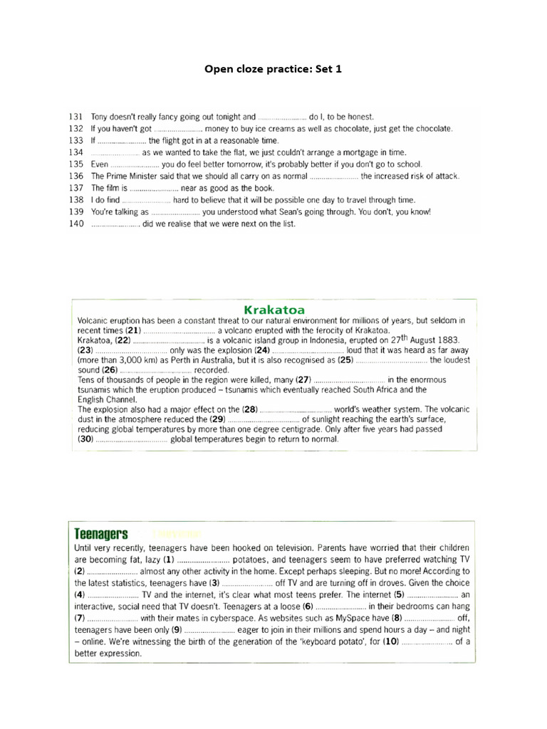 Handout 2 Open Cloze In-Class Practice | PDF