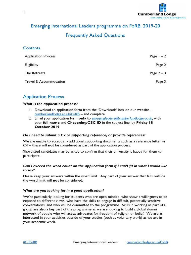 Emerging International Leaders Programme 2019-20 - FAQs | PDF | Faq