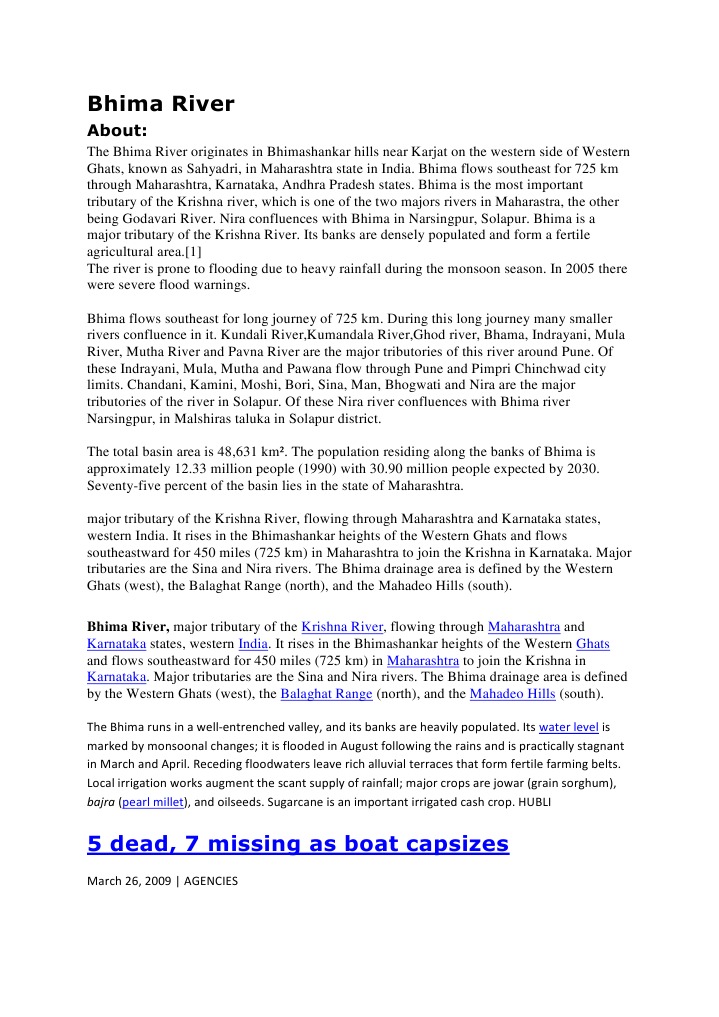 Bhima River | PDF | Water And The Environment | Bodies Of Water
