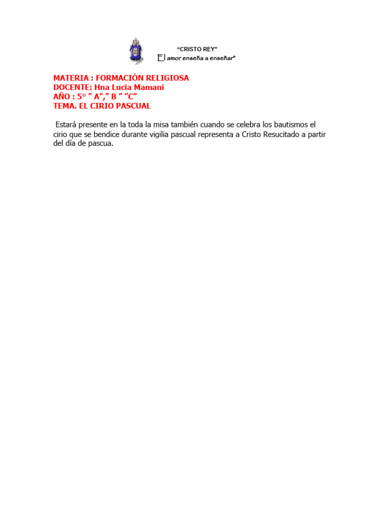 Formación Religiosa 5tos Lucía (1075) | PDF