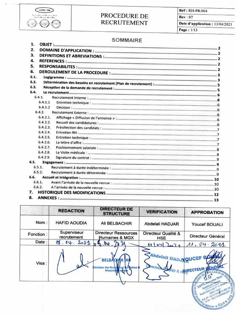 Procédure de Recrutement v07 | PDF | Recrutement | Gestion des ...