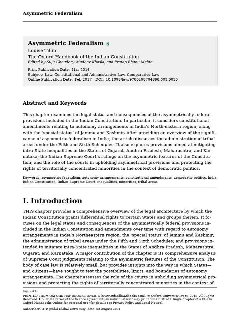 Tillin- Asymmetric Federalism | PDF | Government