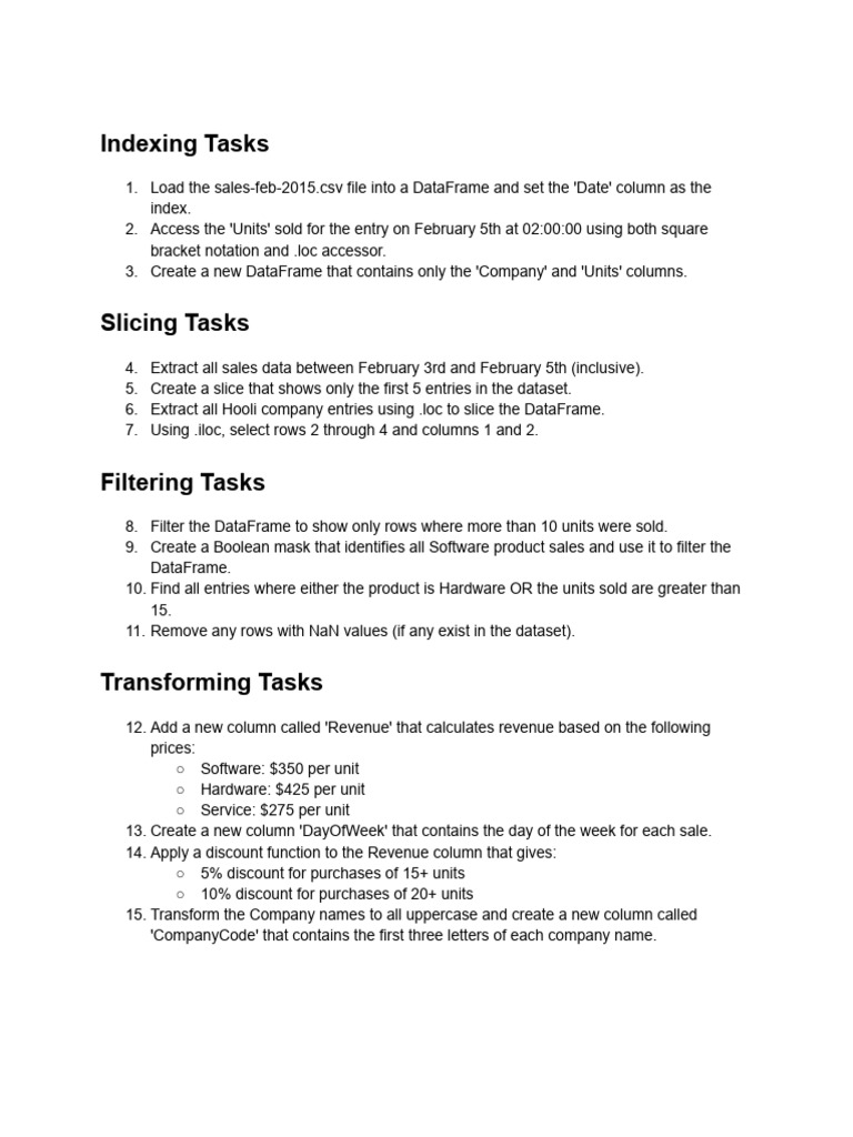 Pandas Tasks Manipulation | PDF