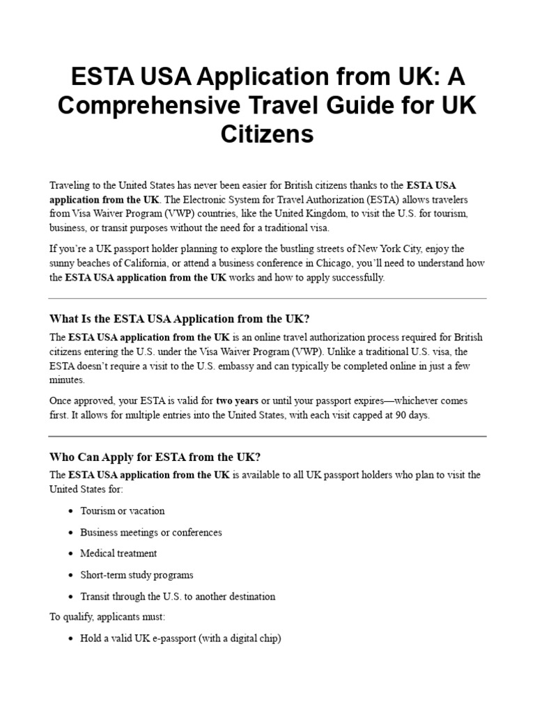 ESTA USA Application From UK | PDF | Travel Visa | Government And Personhood