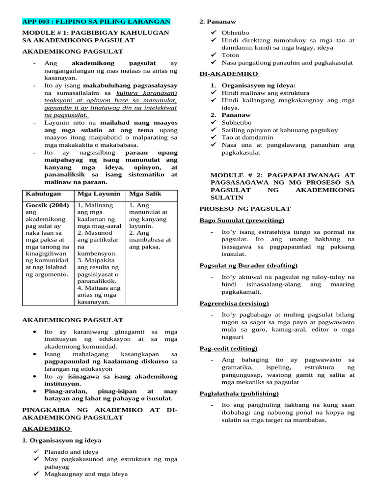 App 003 FRST Sem 1 Reviewer | PDF