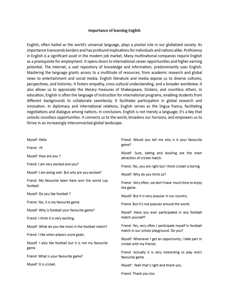 Importance of Learning English | PDF | Learning | Human Communication