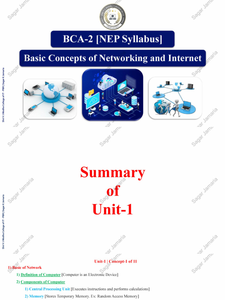 Summary - (Networking) - Unit-1 To 3 - BCA-2 - (Basic Concepts of Networking and Internet) | PDF