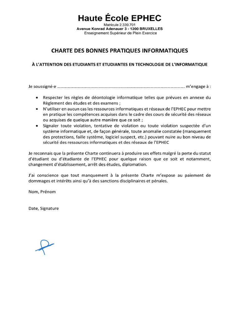 Charte de Bonnes Pratiques Informatiques - Edit | PDF