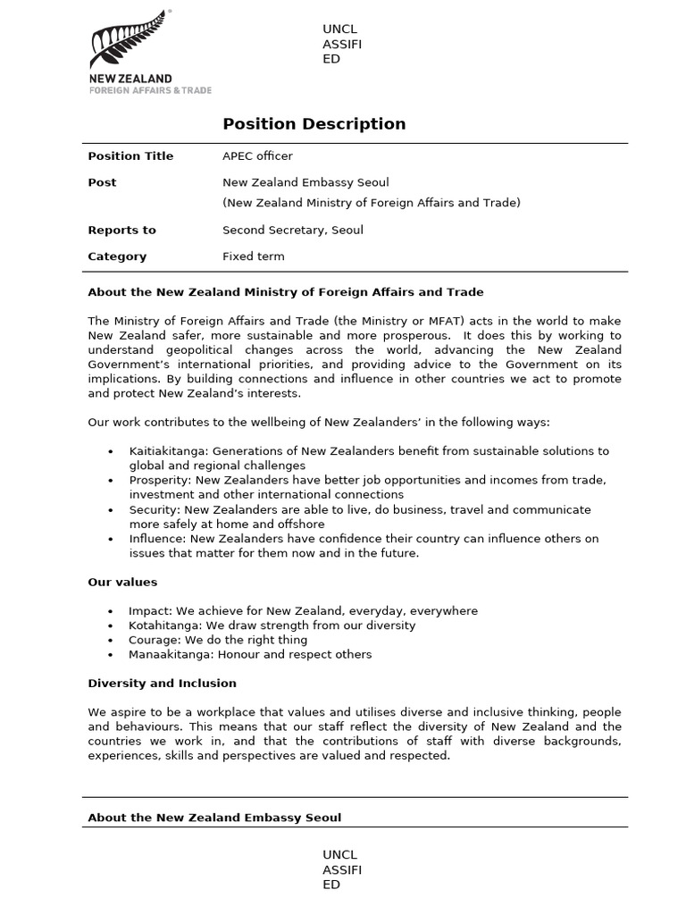 APEC Officer Position at NZ Embassy Seoul | PDF | Asia Pacific Economic ...