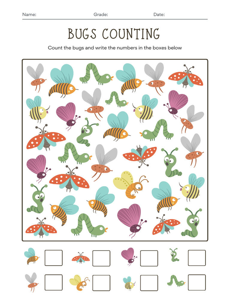 Bugs Counting Math Worksheet in Colorful Illustrative Style_20241128 ...