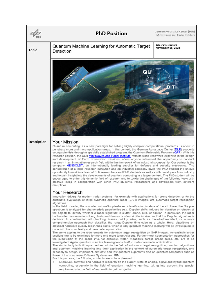 PHD Thesis - DLR HR Quantum Machine Learning For Automatic Target Detection | PDF | Machine ...