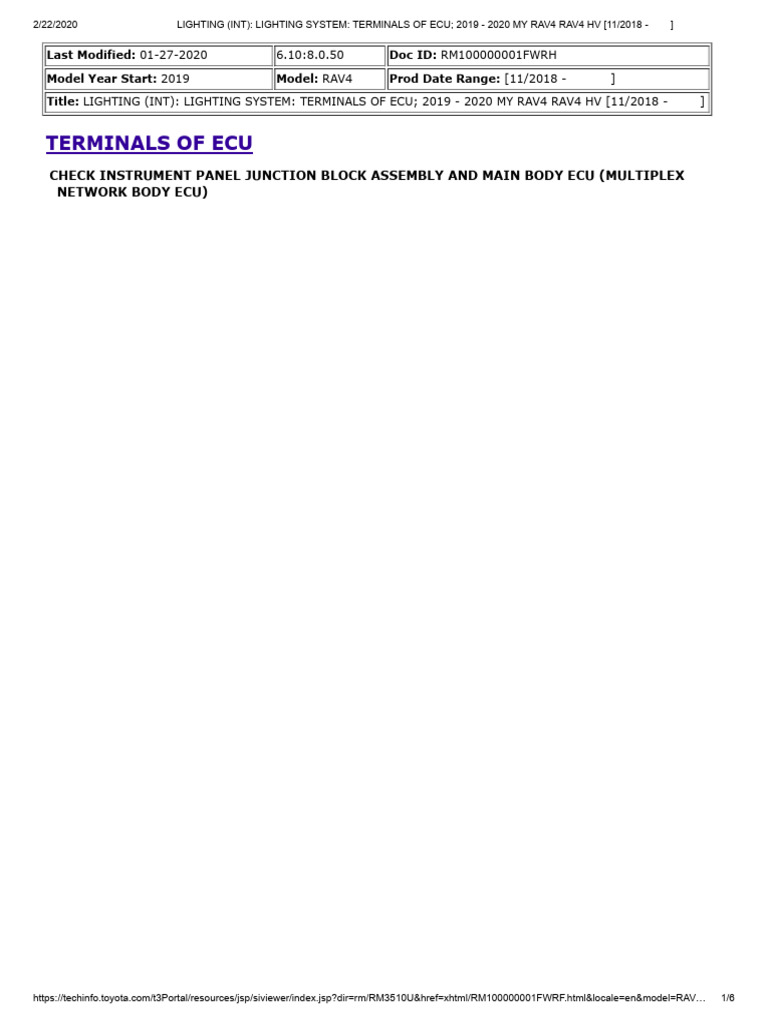 TIS - TOYOTA 2019-2020 RAV4 RAV4 HV Repair Manual (RM3510U) Int Lighting Troubleshooting | PDF ...