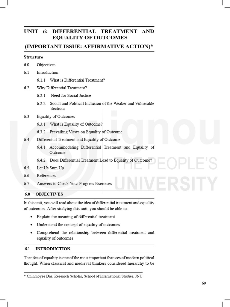 Differential Treatment & Equality Outcomes | PDF | Equal Opportunity ...