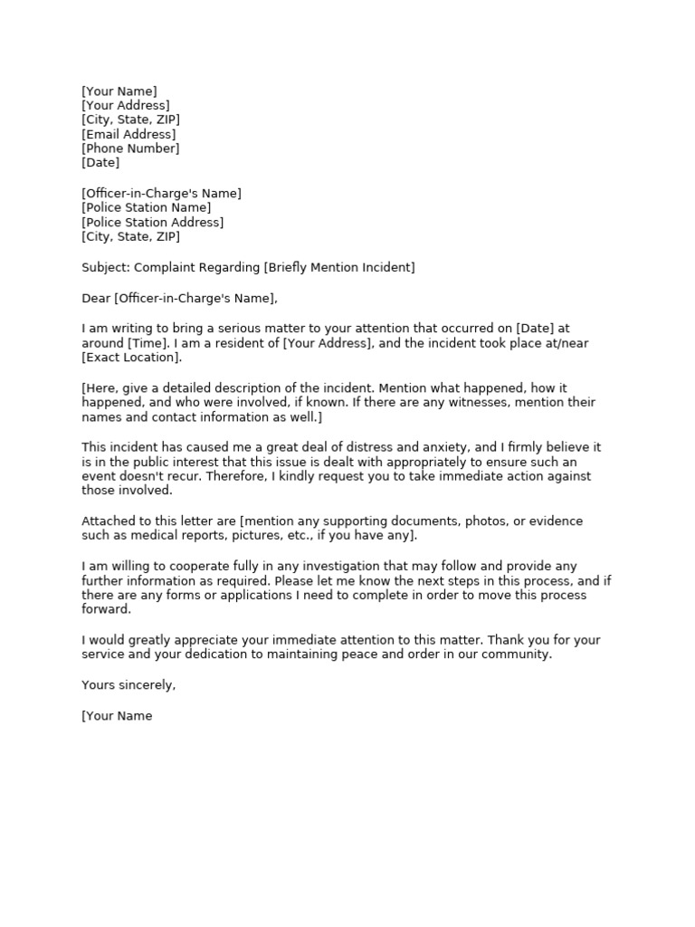 Police Complaint Letter Format Guide | PDF | Crimes | Crime & Violence