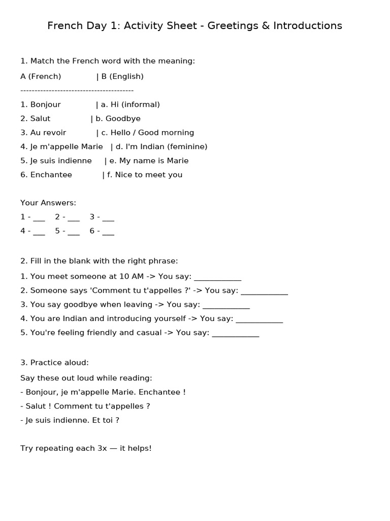 French Greetings & Introductions Guide | PDF