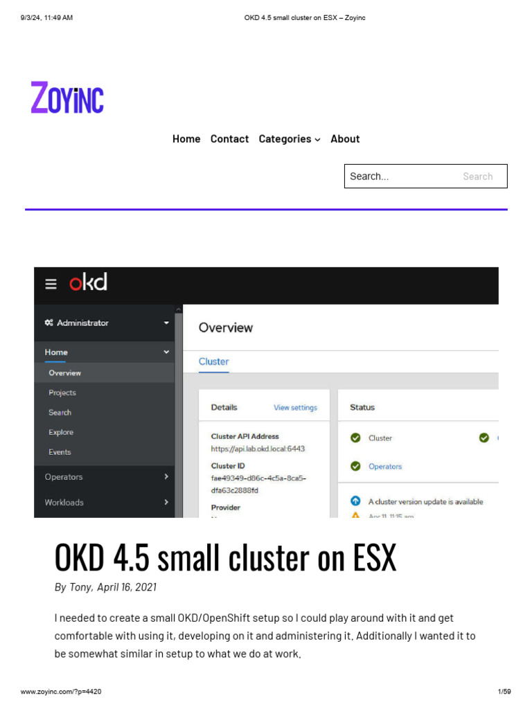 OKD 4.5 Small Cluster On ESX - Zoyinc | PDF | Domain Name System | Computer Cluster