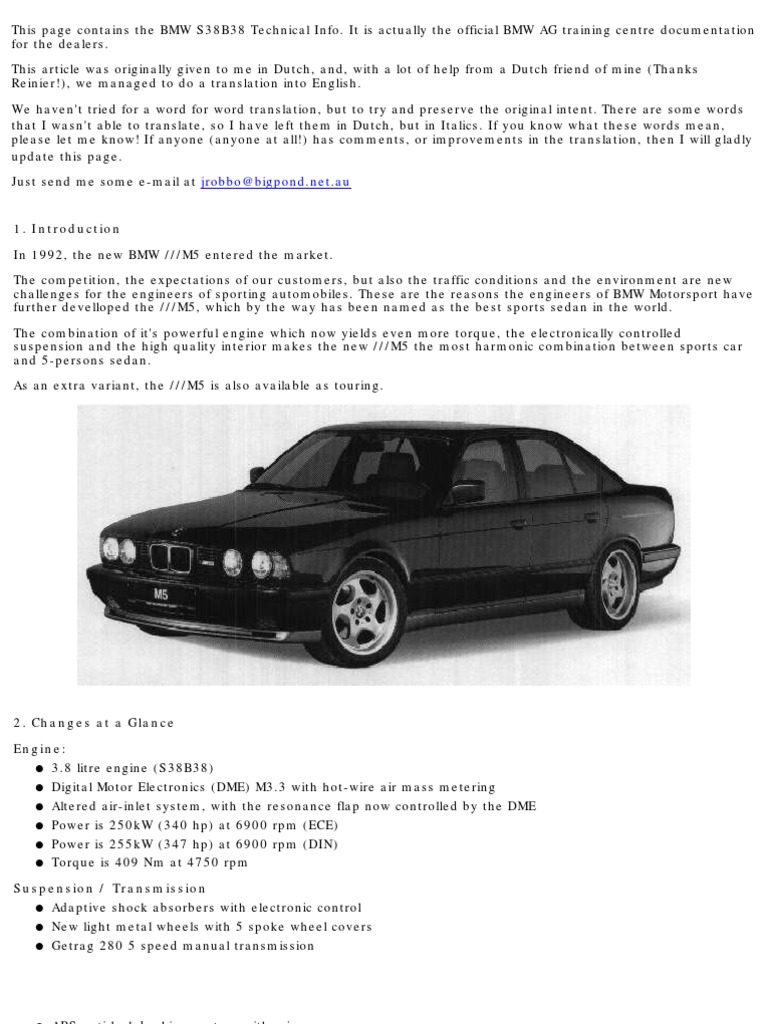 BMW S38B38 Technical Info Document Provides Details on Engine Upgrades ...
