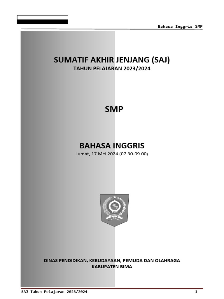 SMP English SAJ Exam Guidelines 2024 | PDF | Cats | Foods