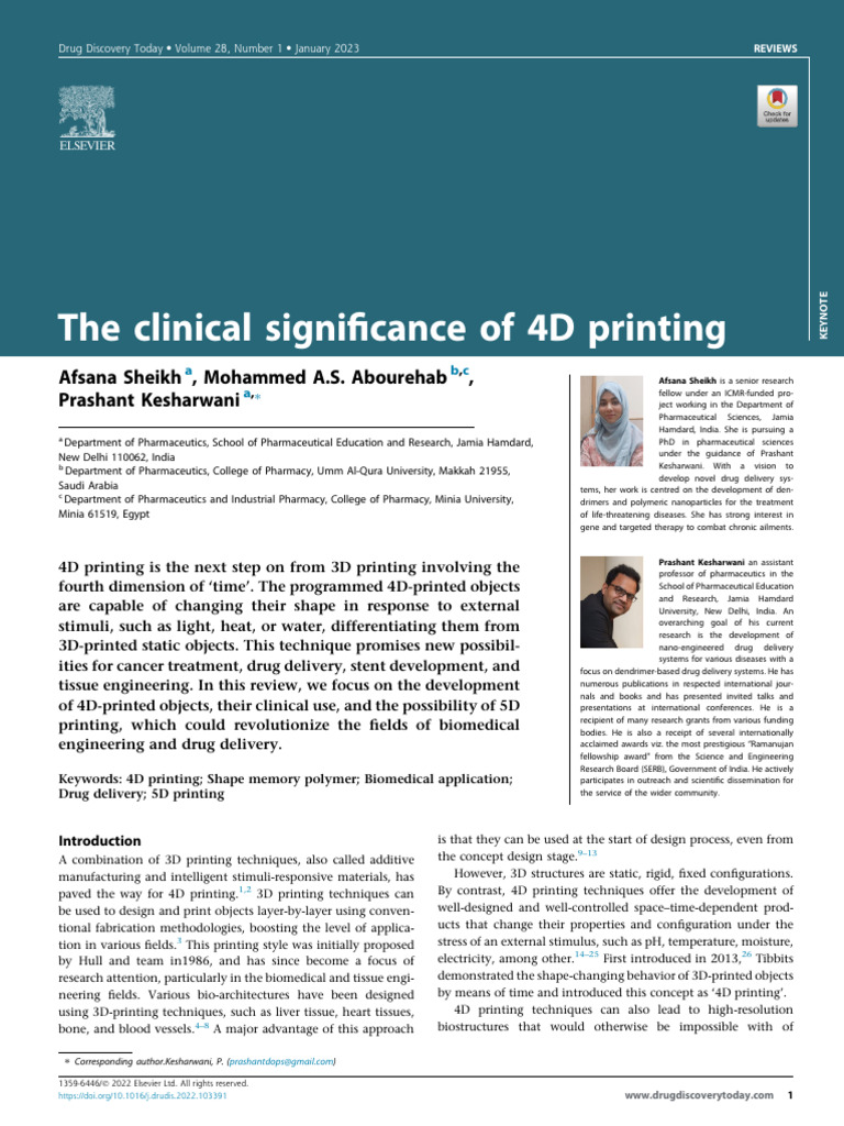 The clinical significance of 4D printing | PDF | Tissue Engineering | Polymers
