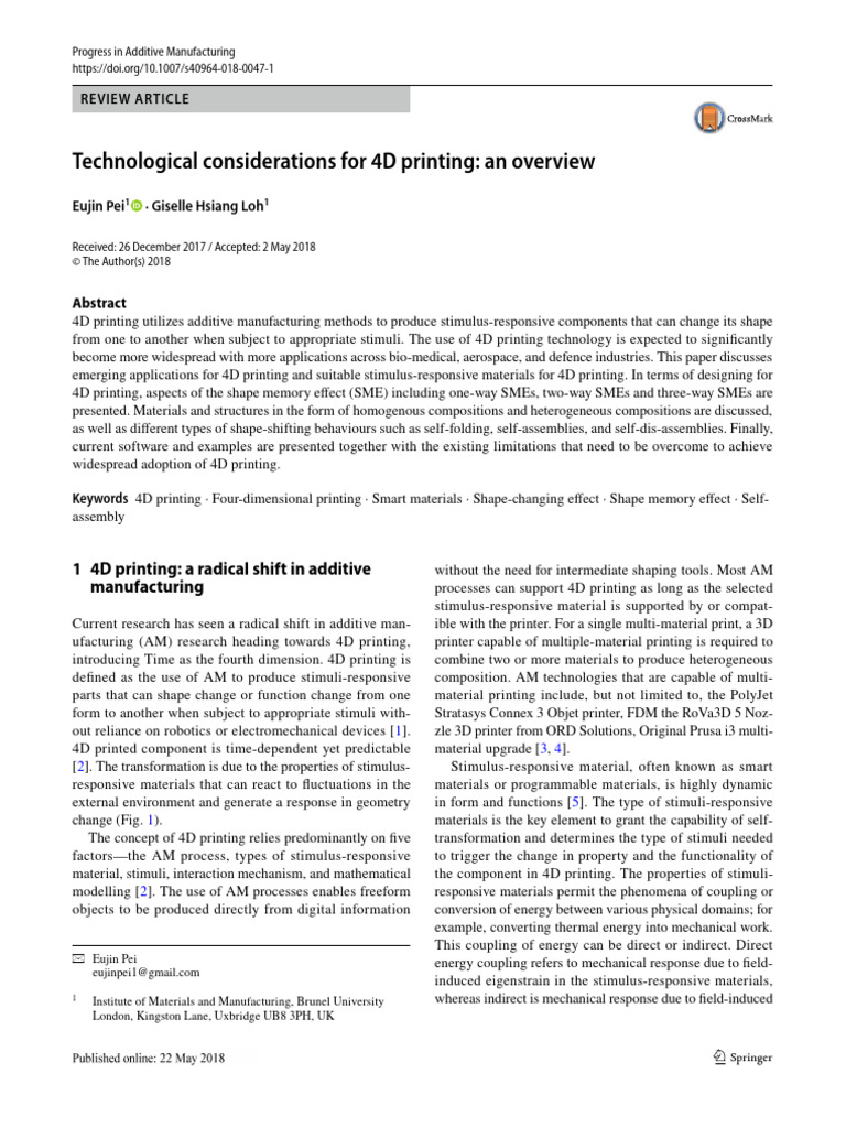 Technological Considerations For 4D Printing - and Overview | PDF ...